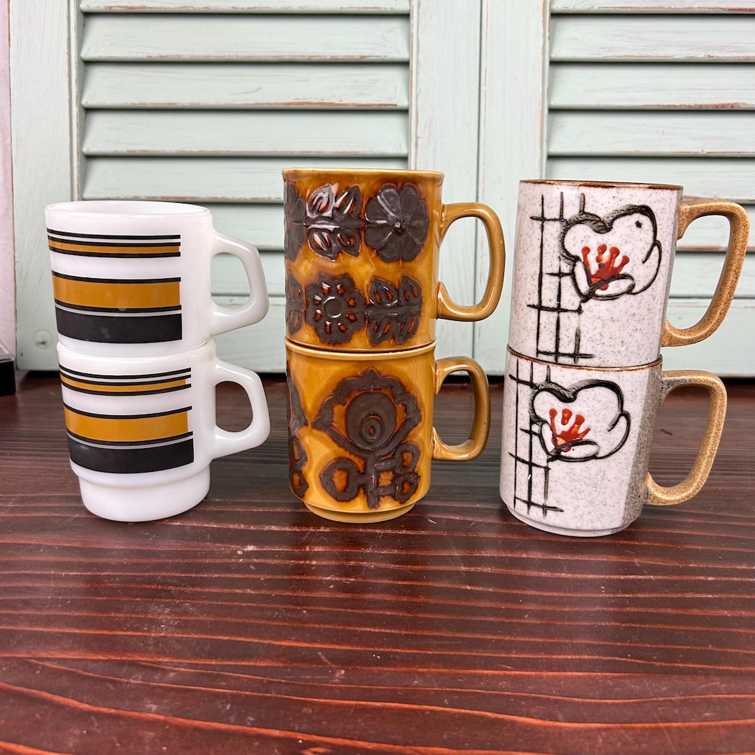 Vintage 1970s Coffee Mug Set of 2: Retro Neutral Ceramic Cups - Etsy