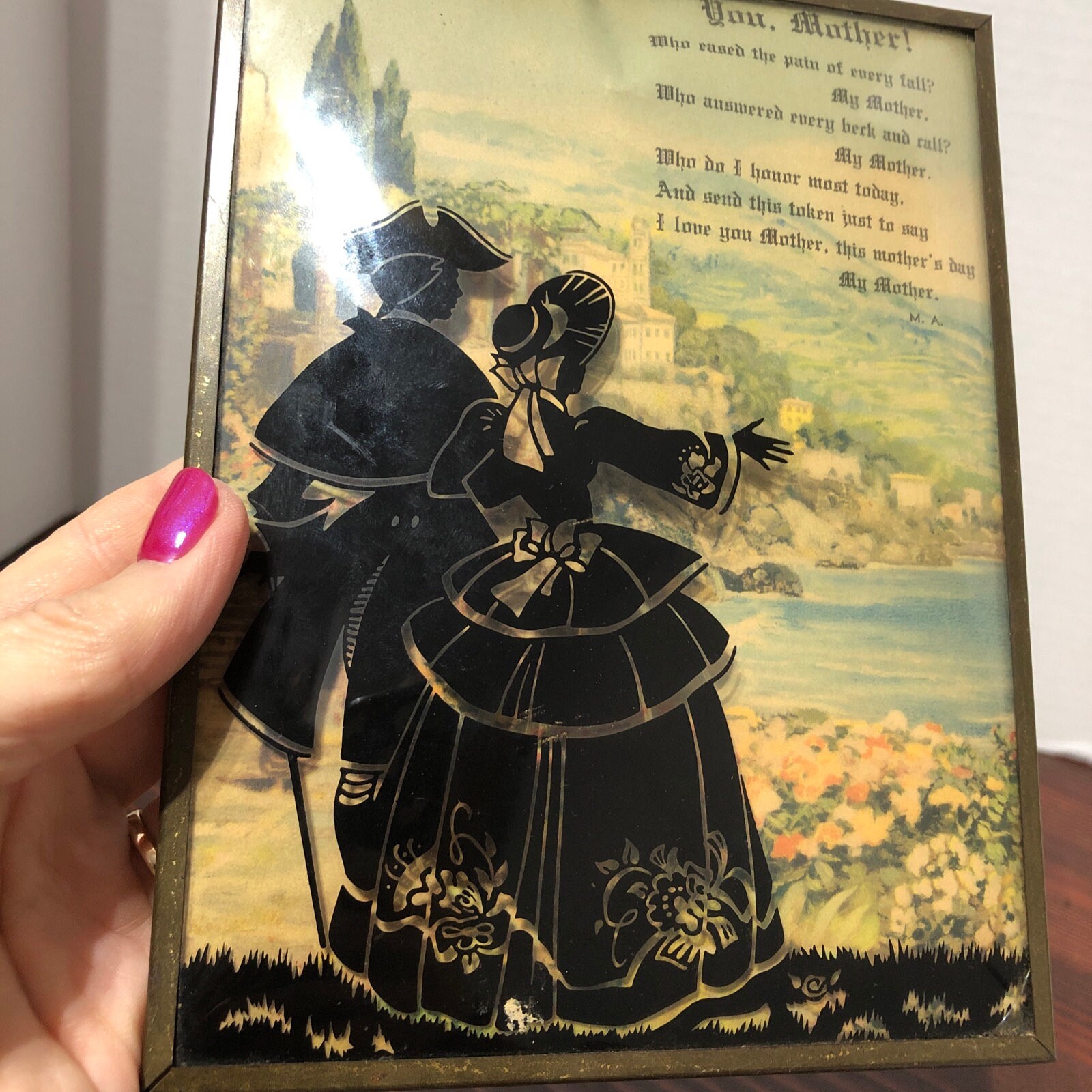 Vintage Mother's Day Poem Silhouette Wall Hanging. Reverse Painted ...