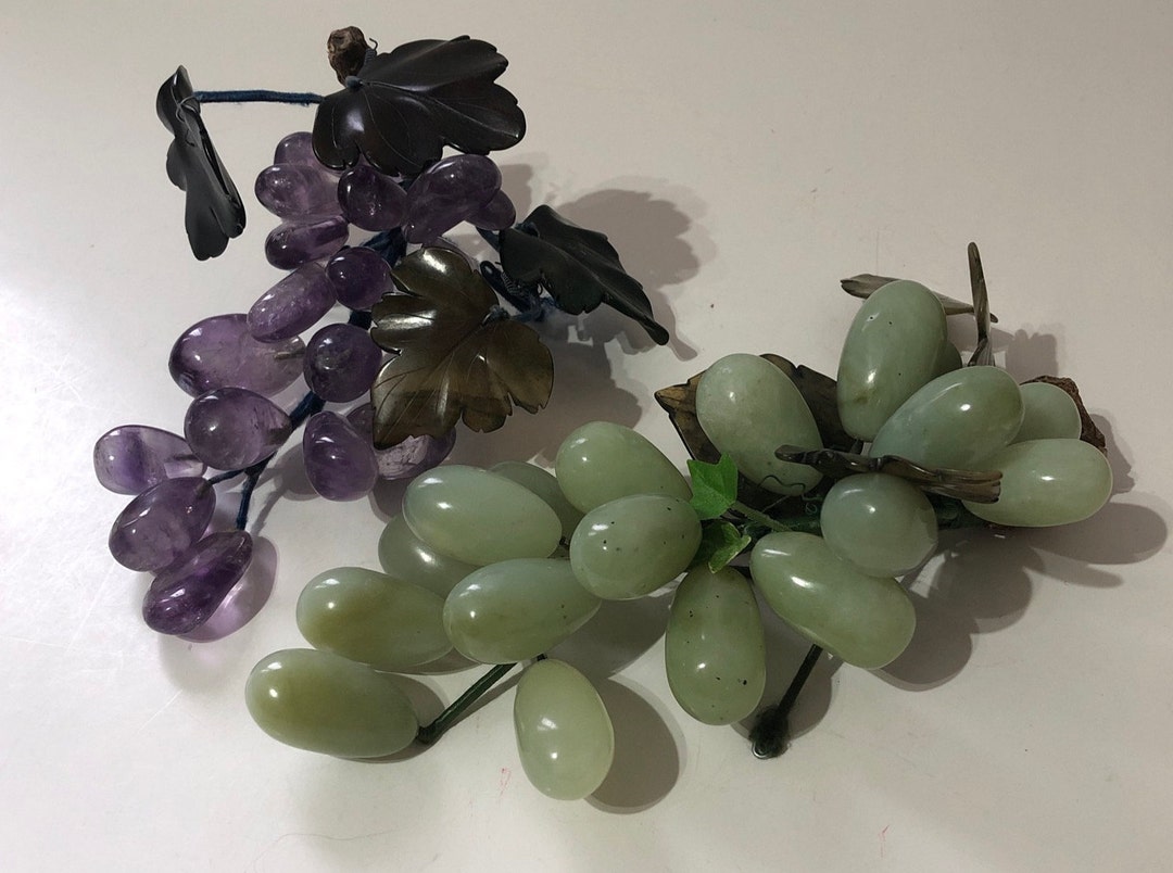 MCM Stone Grape Clusters With Jade Carved Leaves. Green and Purple Wine ...