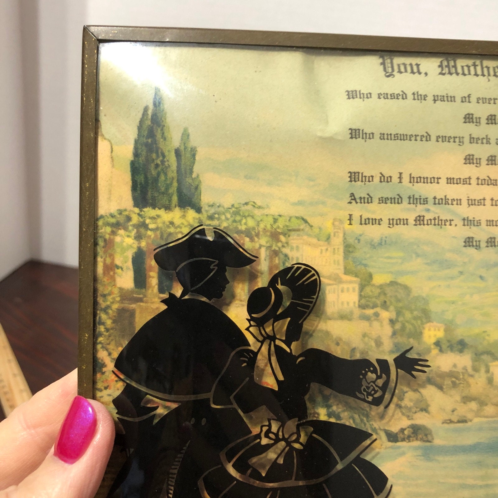 Vintage Mother's Day Poem Silhouette Wall Hanging. Reverse Painted ...