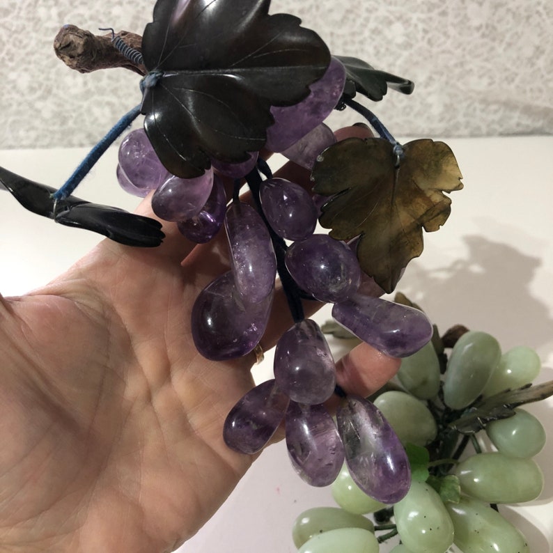 MCM Stone Grape Clusters With Jade Carved Leaves. Green and Purple Wine ...