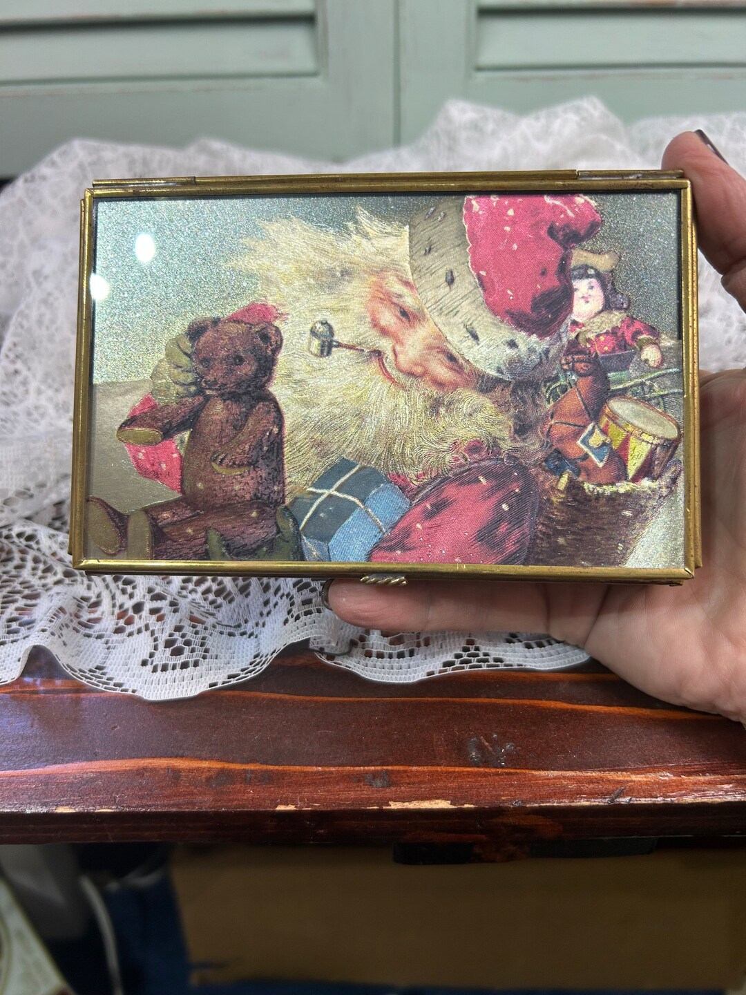 Vintage Christmas Santa Music Box, Trinket Box. Glass and Brass. - Etsy