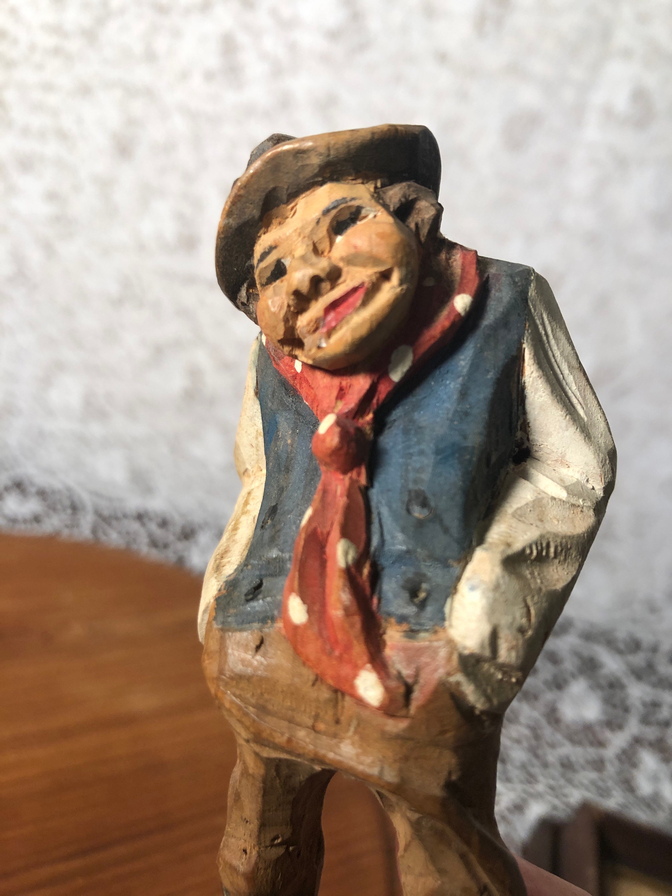 Folk Art Wooden Carving. Pot Belly Man With Polka Dot Red Tie - Etsy