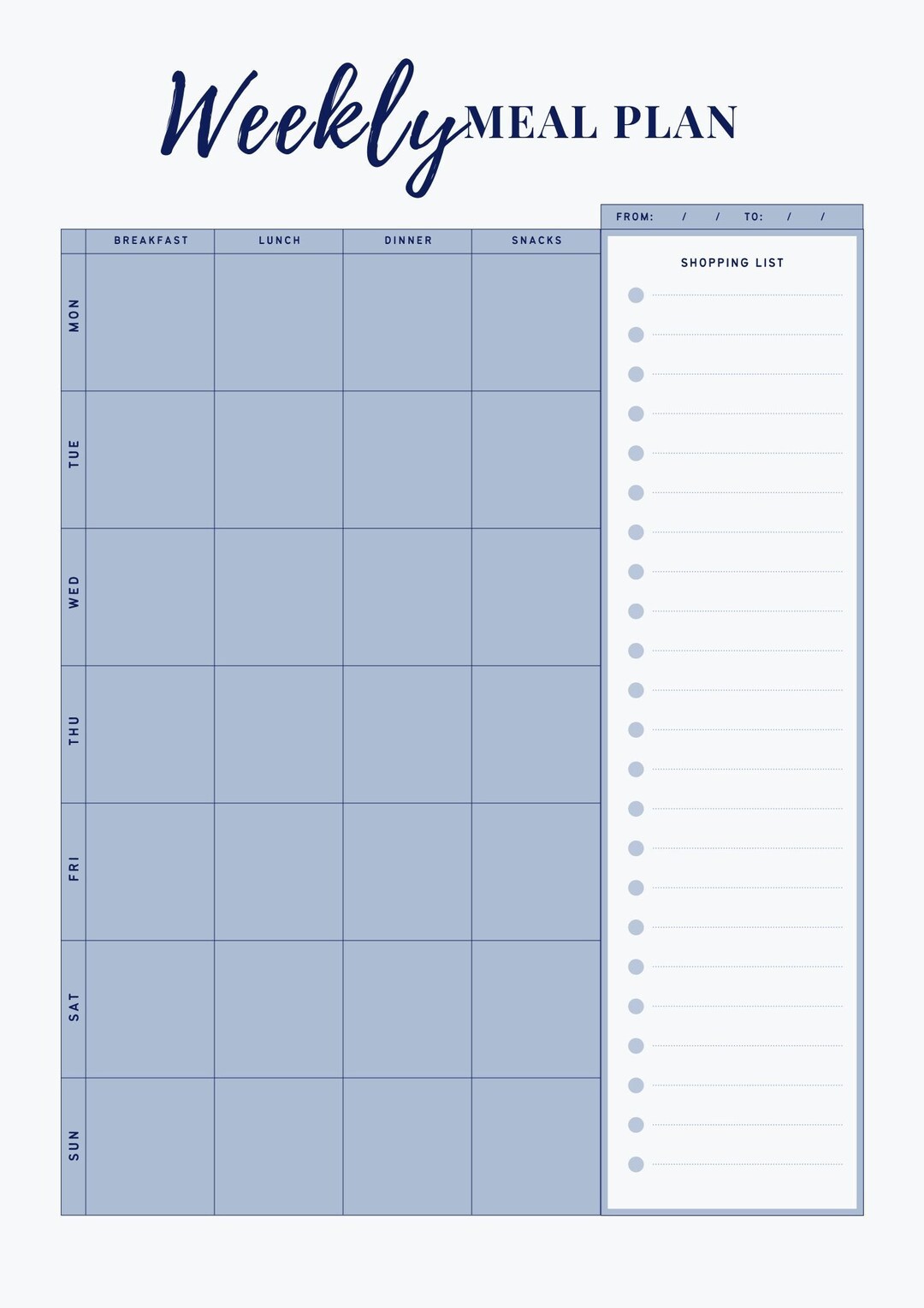 Printable Weekly Meal Planner With Notes. Meal Planner Meal - Etsy