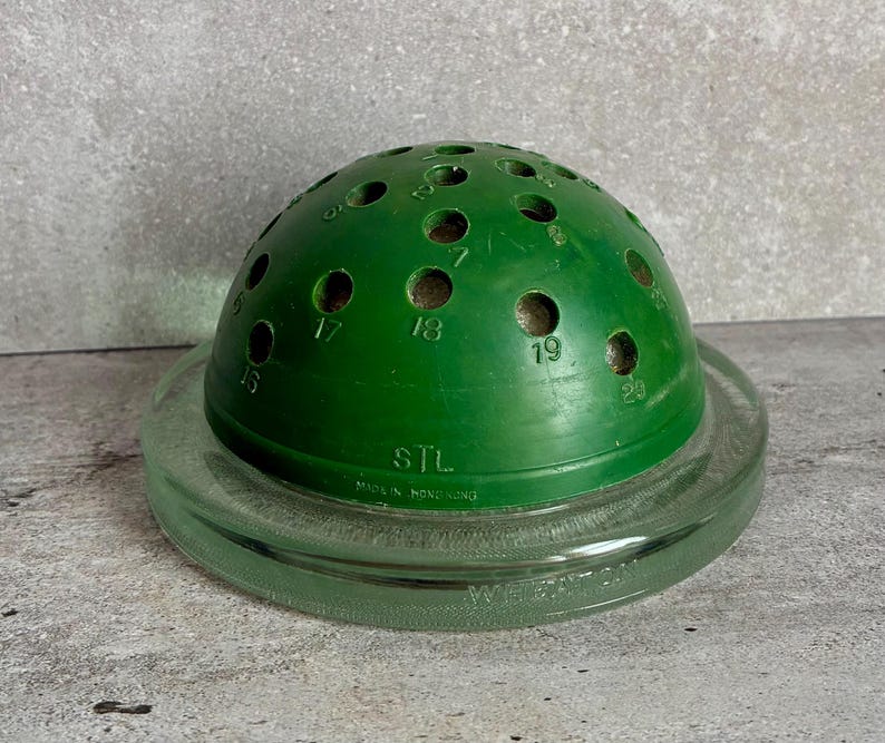 Vintage Wheatonware Flower Frog: Atomic Flying Saucer, Green Plastic ...