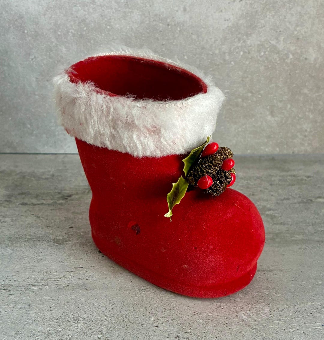 Vintage Kitchy Flocked Santa Claus Boot With White Fur Trim. - Etsy