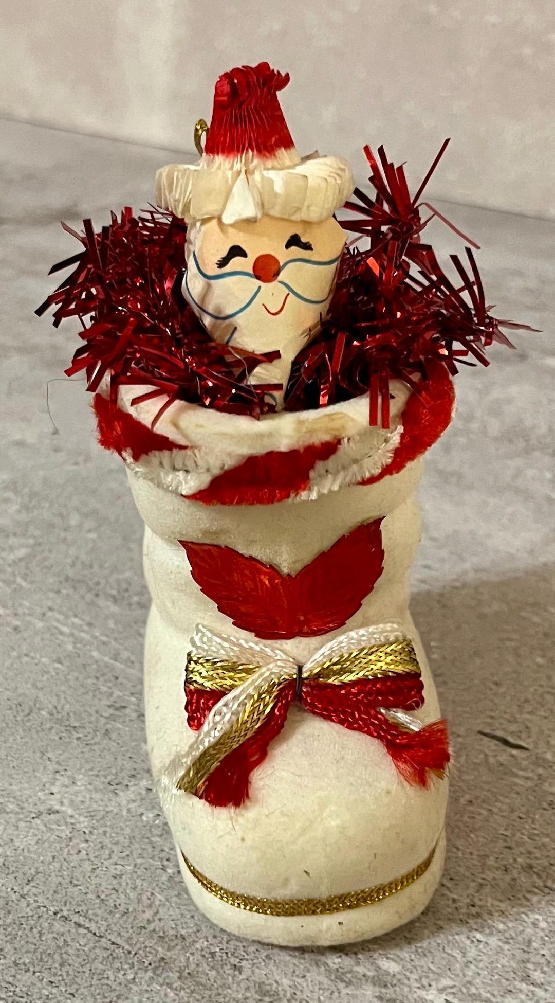 Vintage Kitchy Flocked Plastic Santa Claus Boot Assemblage. - Etsy