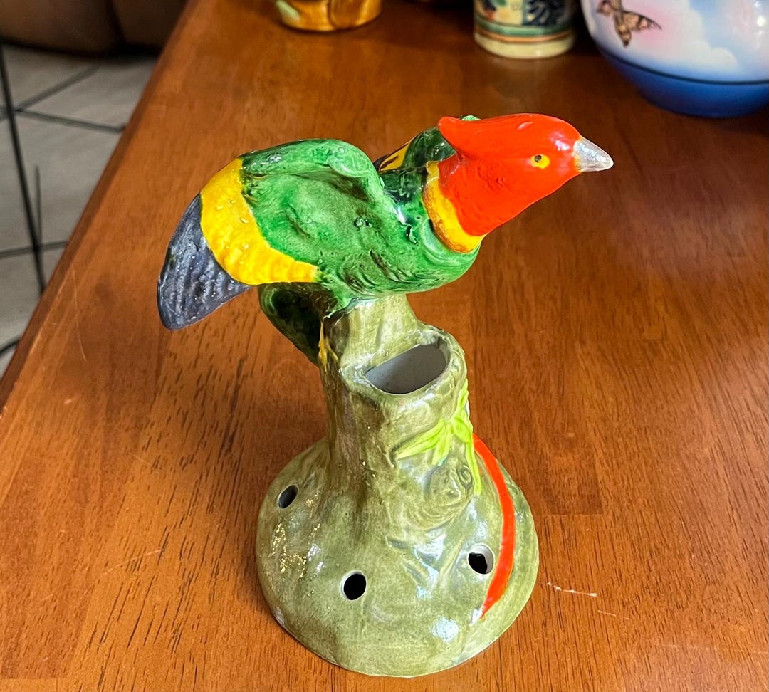 Vintage Large 7 7/8" Japanese Ceramic Bird Flower Frog - Etsy