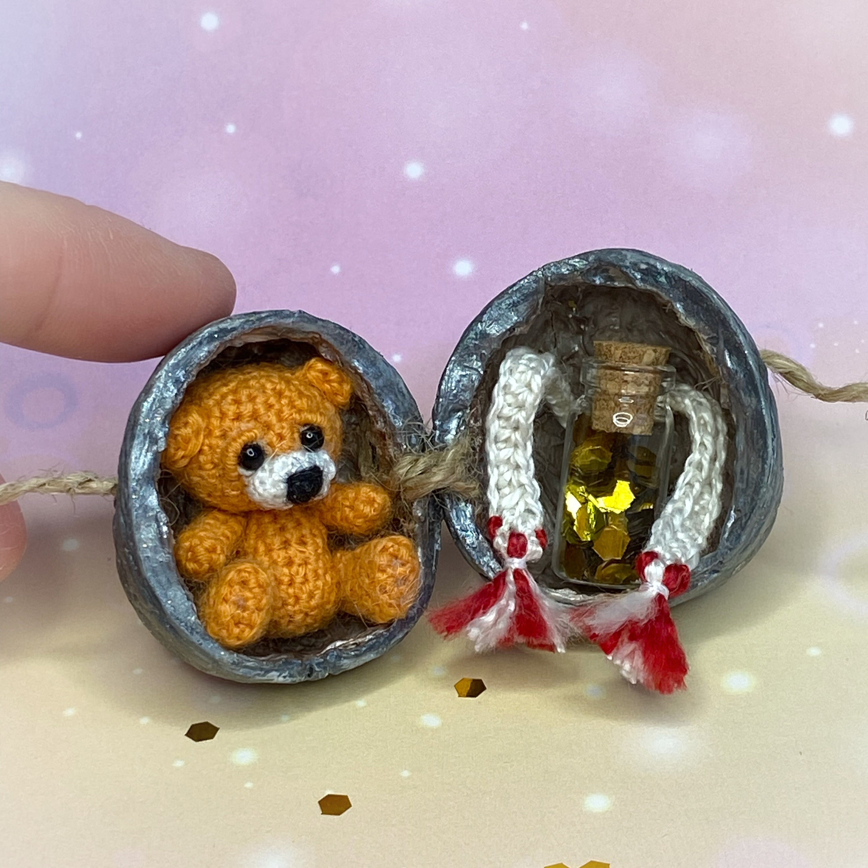Souvenir Teddy Bear Amigurumi Crochet Toy Miniature in Walnut Toys ...