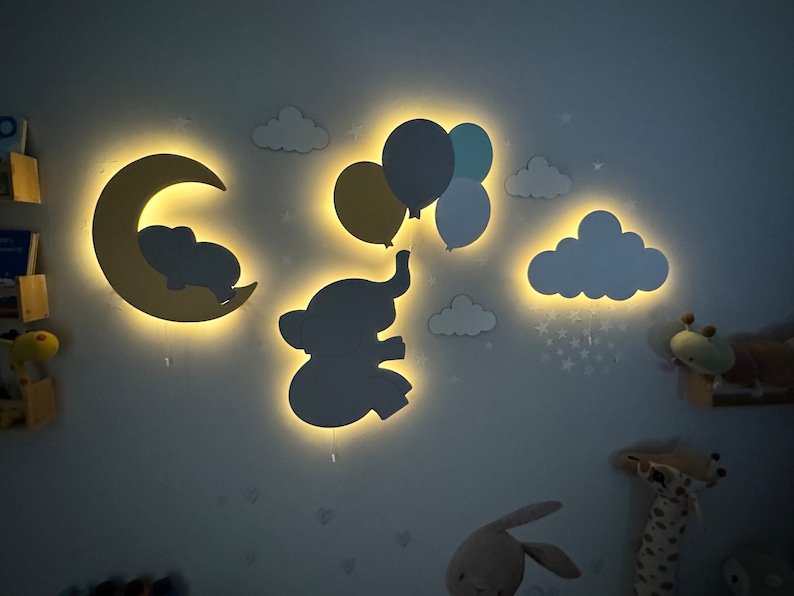 Baby Room Lamp Set, Baby Night Light, Nursery Lighting, Elephant ...