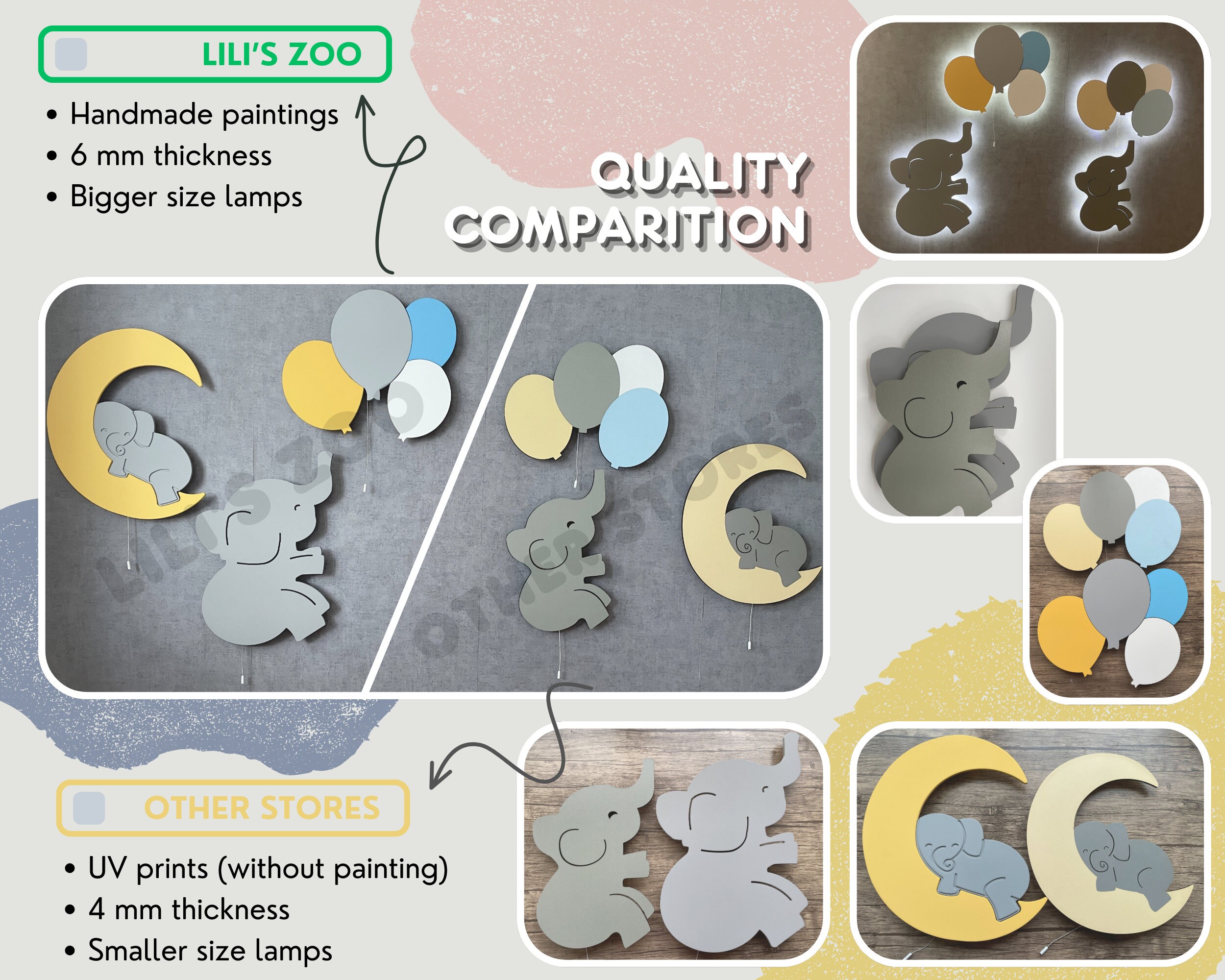 Baby Room Lamp Set, Baby Night Light, Nursery Lighting, Elephant ...