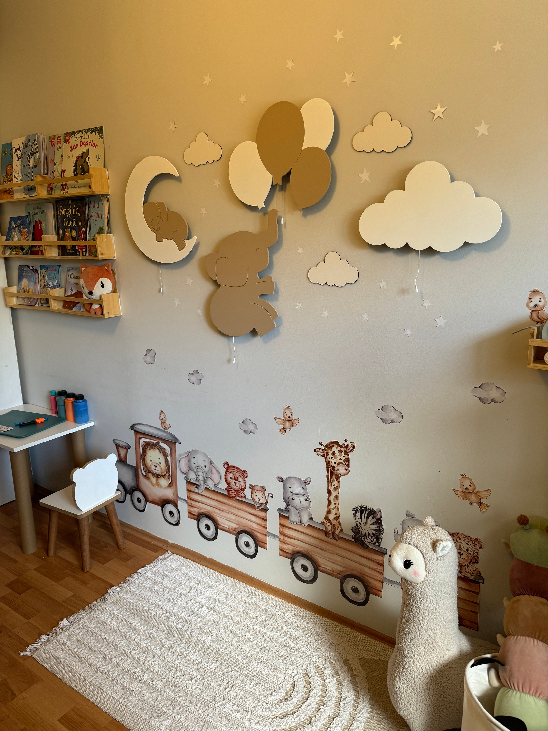 Set of 4 Baby Room Lamp, Nursery Night Light, Nursery Wall Art, Cloud ...