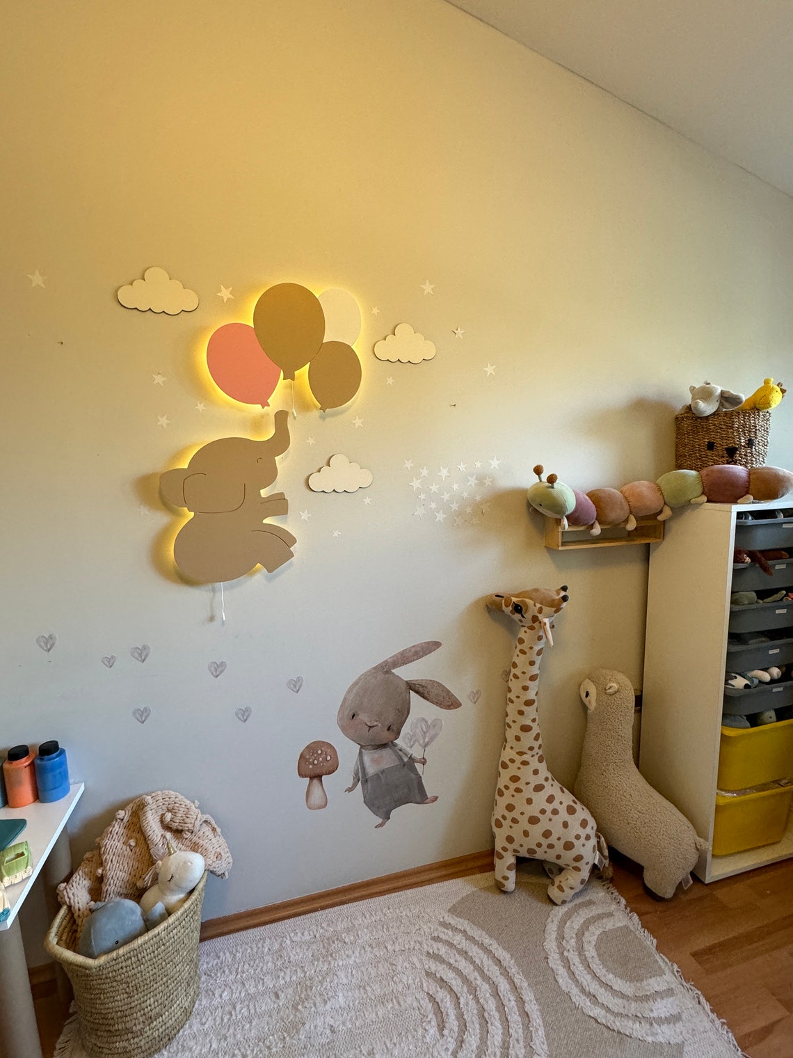 Baby Room Lamp Set, Baby Night Light, Nursery Lighting, Elephant ...
