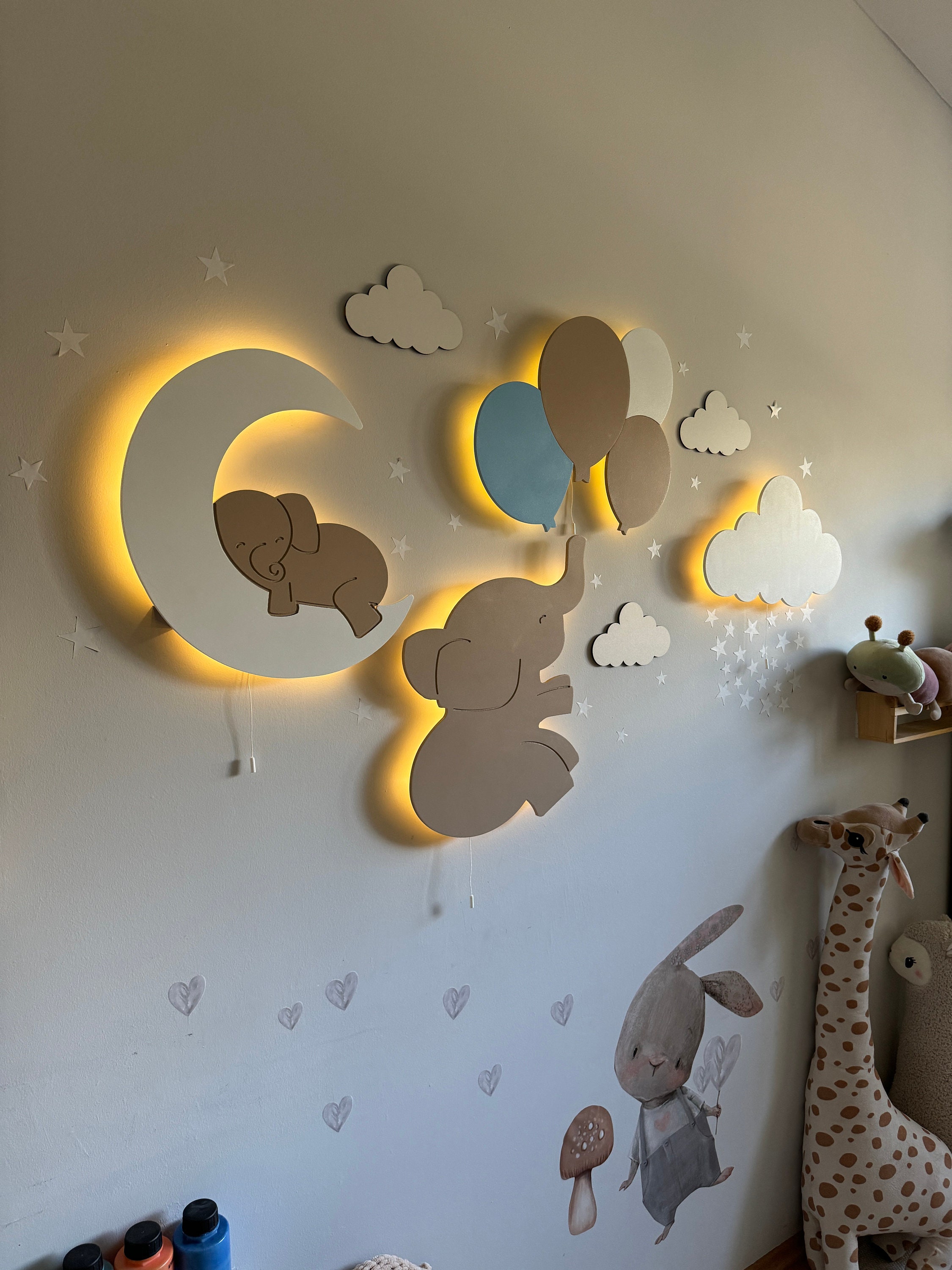 Baby Room Lamp Set, Baby Night Light, Nursery Lighting, Elephant ...