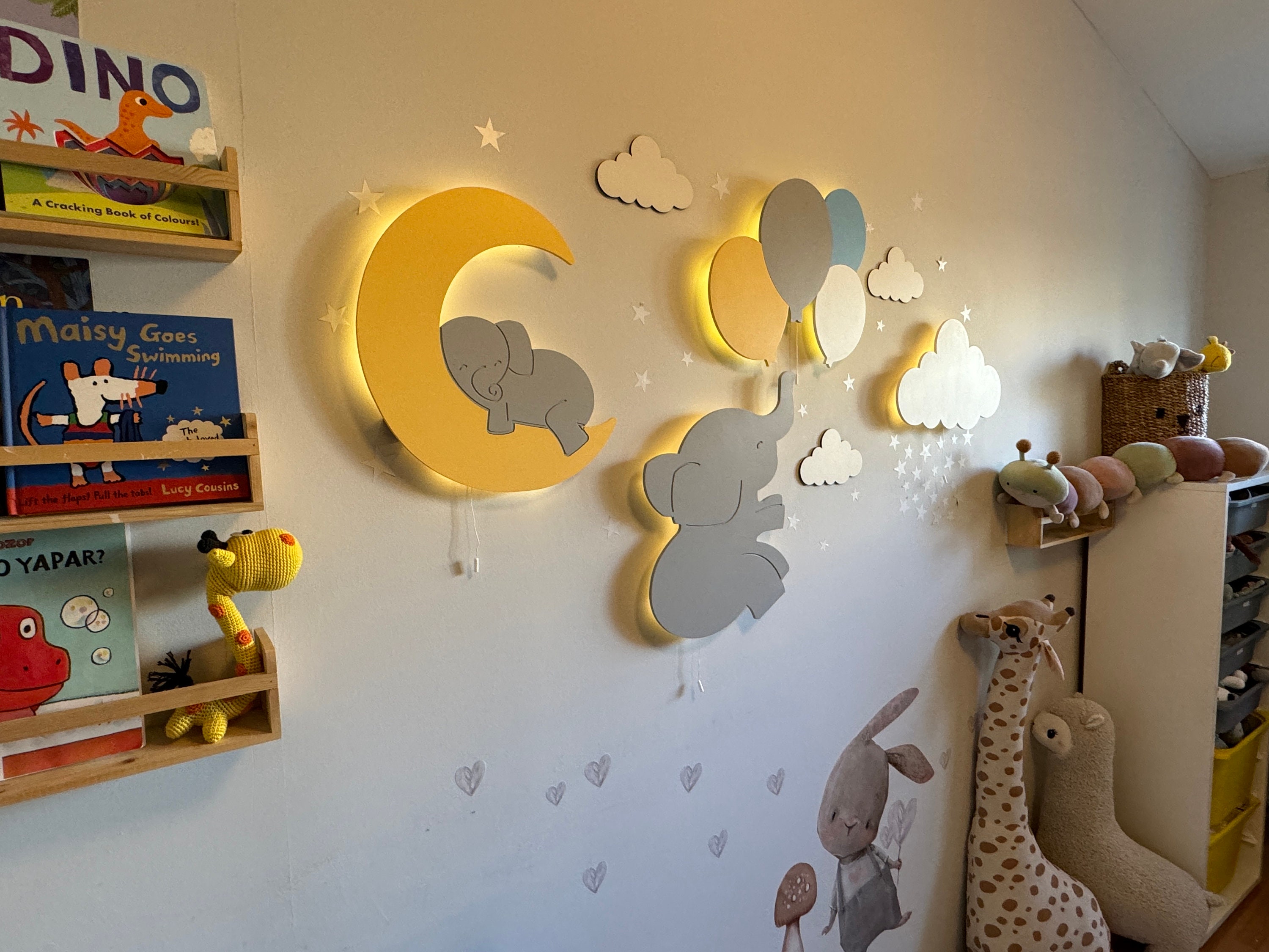 Baby Room Lamp Set, Baby Night Light, Nursery Lighting, Elephant ...