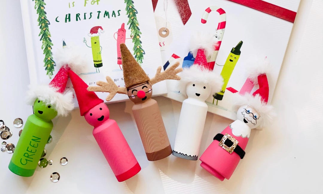 Crayon Christmas Peg Doll Set of Five - Etsy