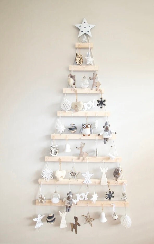Sapin de Noël mural, Sapin de Noël suspendu en bois et corde, Sapin de ...