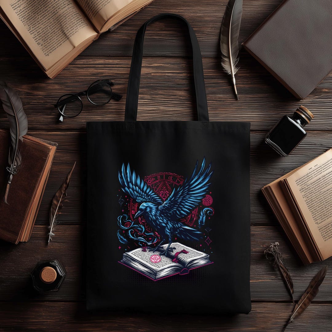 Raven & Spellbook Tote Bag: Gothic Witchy Book Lover Gift - Etsy