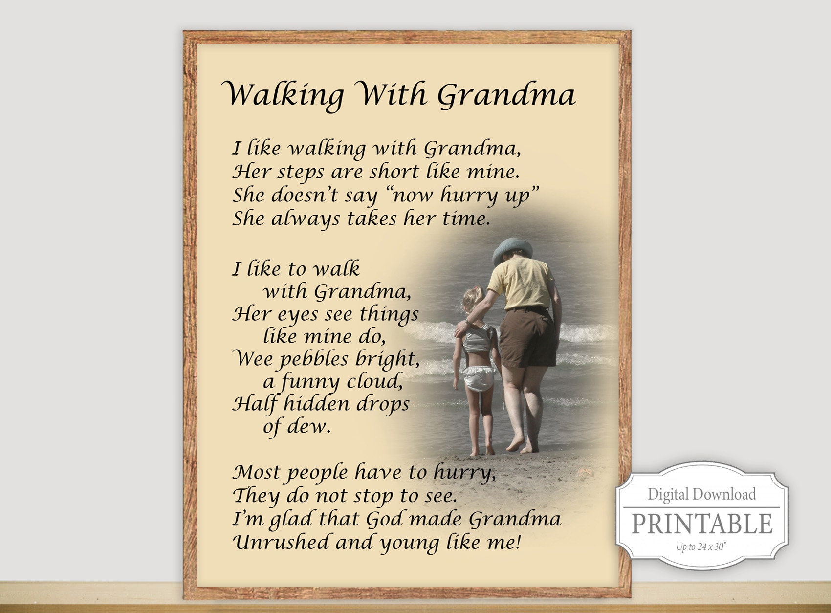 Walking With Grandma Poem Art Print: Touching Grandmother Gift (digital ...