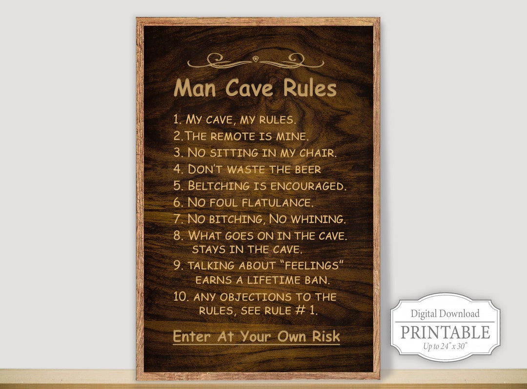 Printable Man Cave Rules Sign, Bar Wall Art Digital Download, Man Cave ...