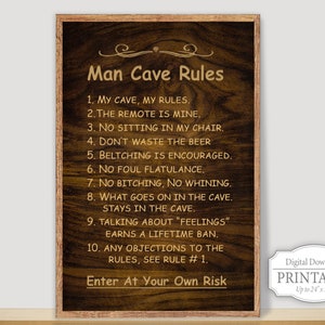 Printable Man Cave Rules Sign, Bar Wall Art Digital Download, Man Cave ...