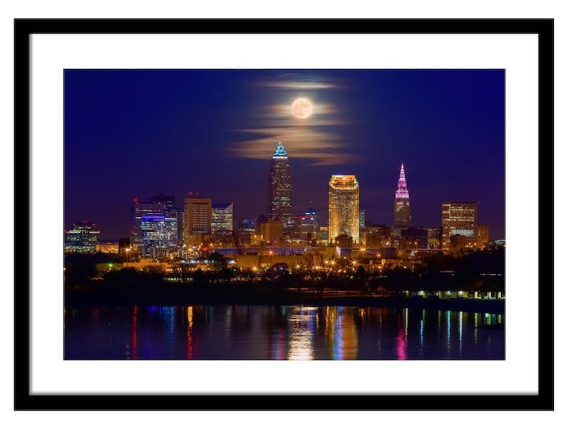 Cleveland Moonrise Print: Nightscape Skyline Photography (digital ...