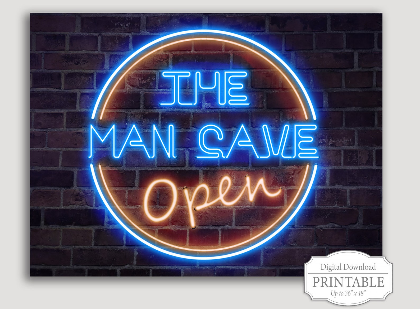 Printable Man Cave Open Neon Sign, Bar Wall Art Digital Download, Neon ...