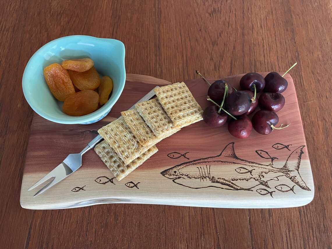 Serving Board, Shark Drawing, Cedar Board, Original Art, Pyrography Art ...