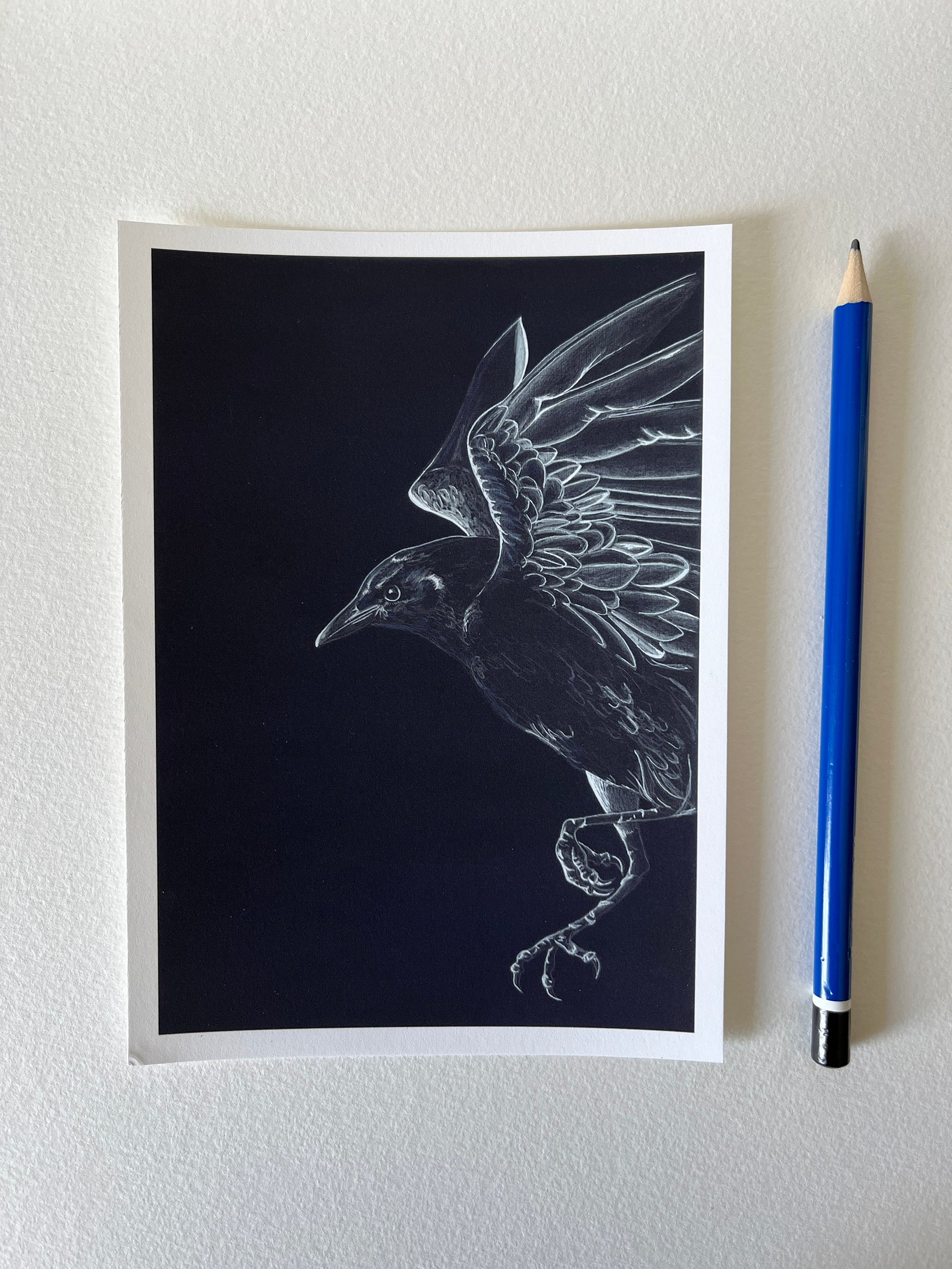 Crow Art Print, 5x7 Inch Print, Bird Art, Minimalist Art, Black and ...