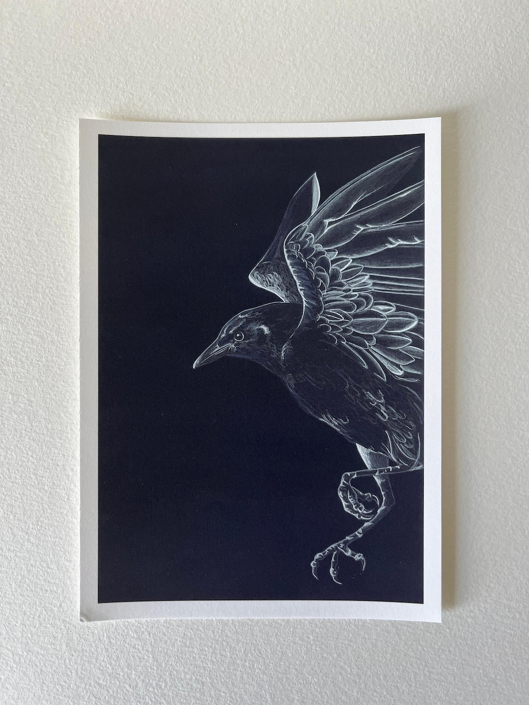 Flying Crow Art Print, Minimalist Black and White Decor (5x7 Inch) - Etsy