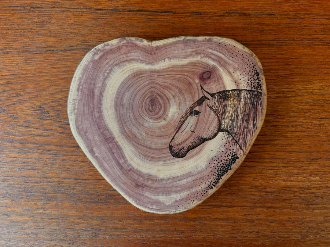 Artistic Trivet, Horse Drawing, Cedar Board, Original Art, Pyrography ...