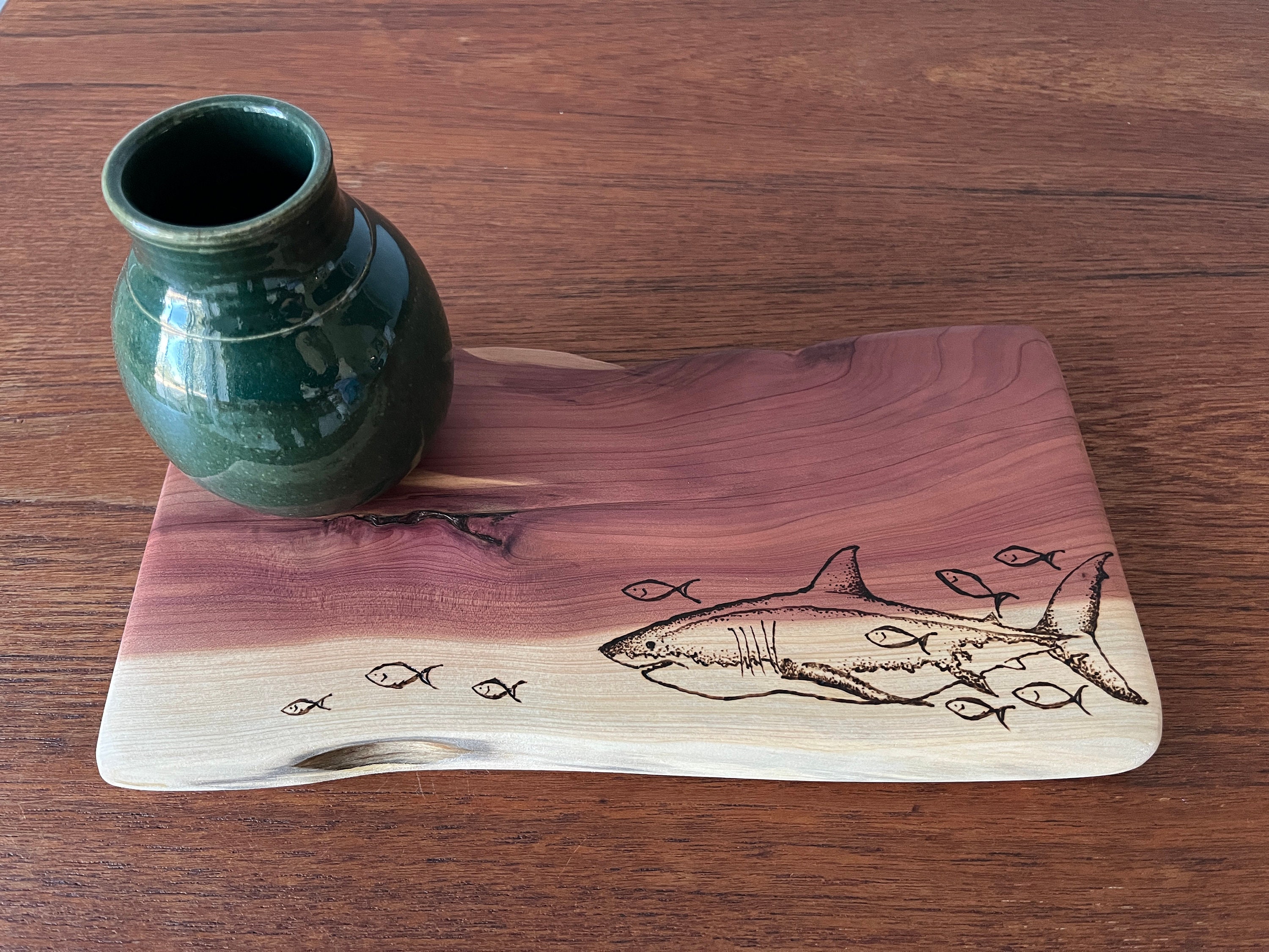 Serving Board, Shark Drawing, Cedar Board, Original Art, Pyrography Art ...