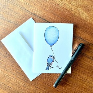 Greeting Card of Original Artwork, Bluebird With a Blue Balloon, 4.25 ...
