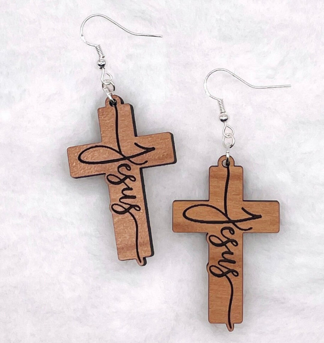 Jesus Cross Dangle Earrings - Etsy