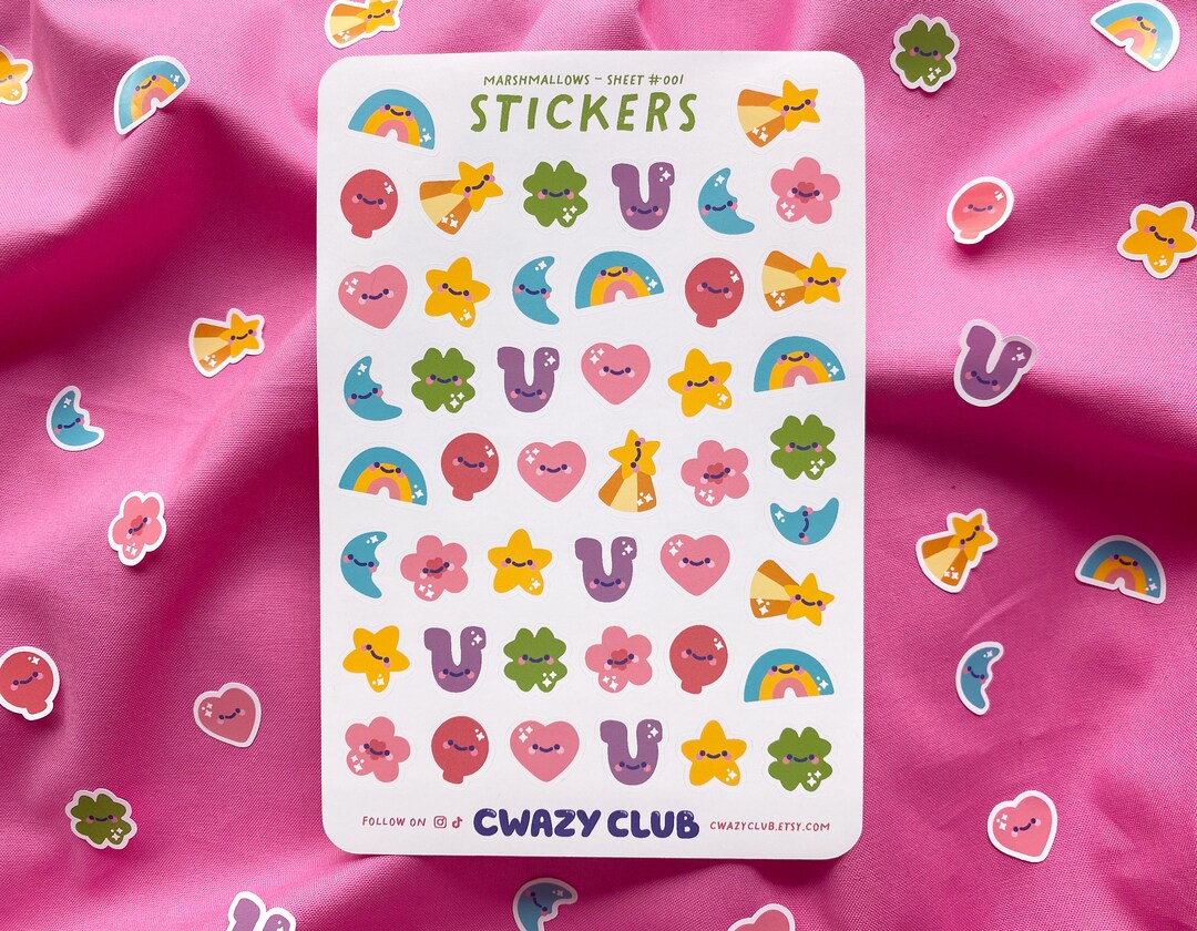Rainbow Marshmallow Sticker Sheets | Colorful Sticker Sheets ...