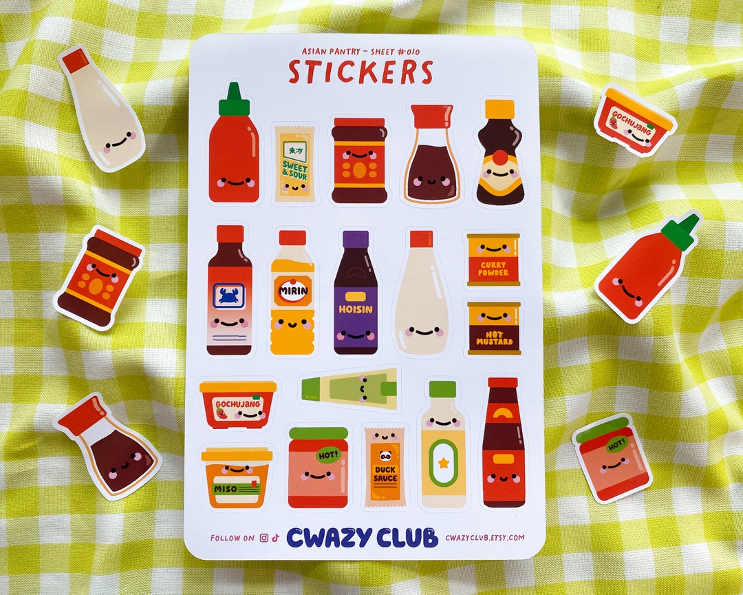 Asian Condiment Sticker Sheets | Colorful Sticker Sheets | Kawaii ...
