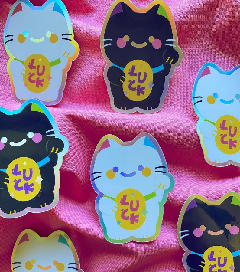 Lucky Cat Sticker Maneki Neko Sticker Fortune Cat Good - Etsy