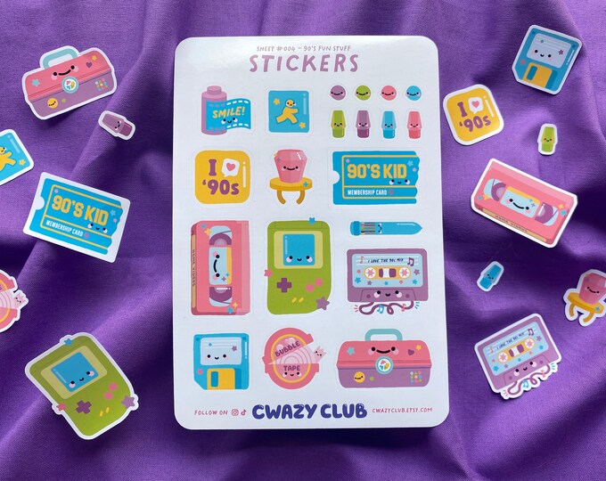 90s Sticker Sheet | Retro Stickers | 90s Stickers | 90s Party | 90s ...
