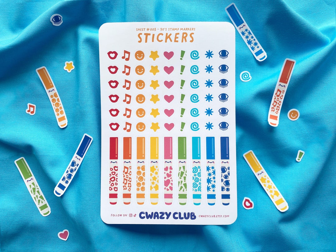Marker 90s Sticker Sheet | Retro Stickers | 90s Stickers | 90s Party ...