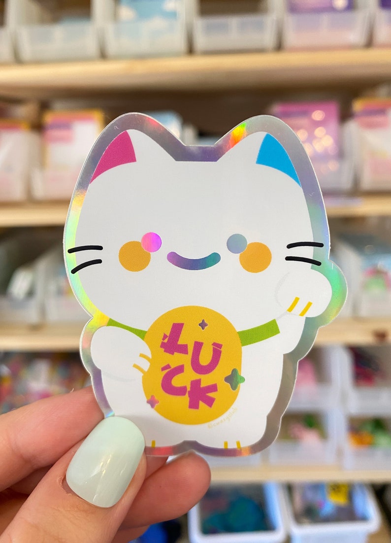 Lucky Cat Sticker Maneki Neko Sticker Fortune Cat Good - Etsy