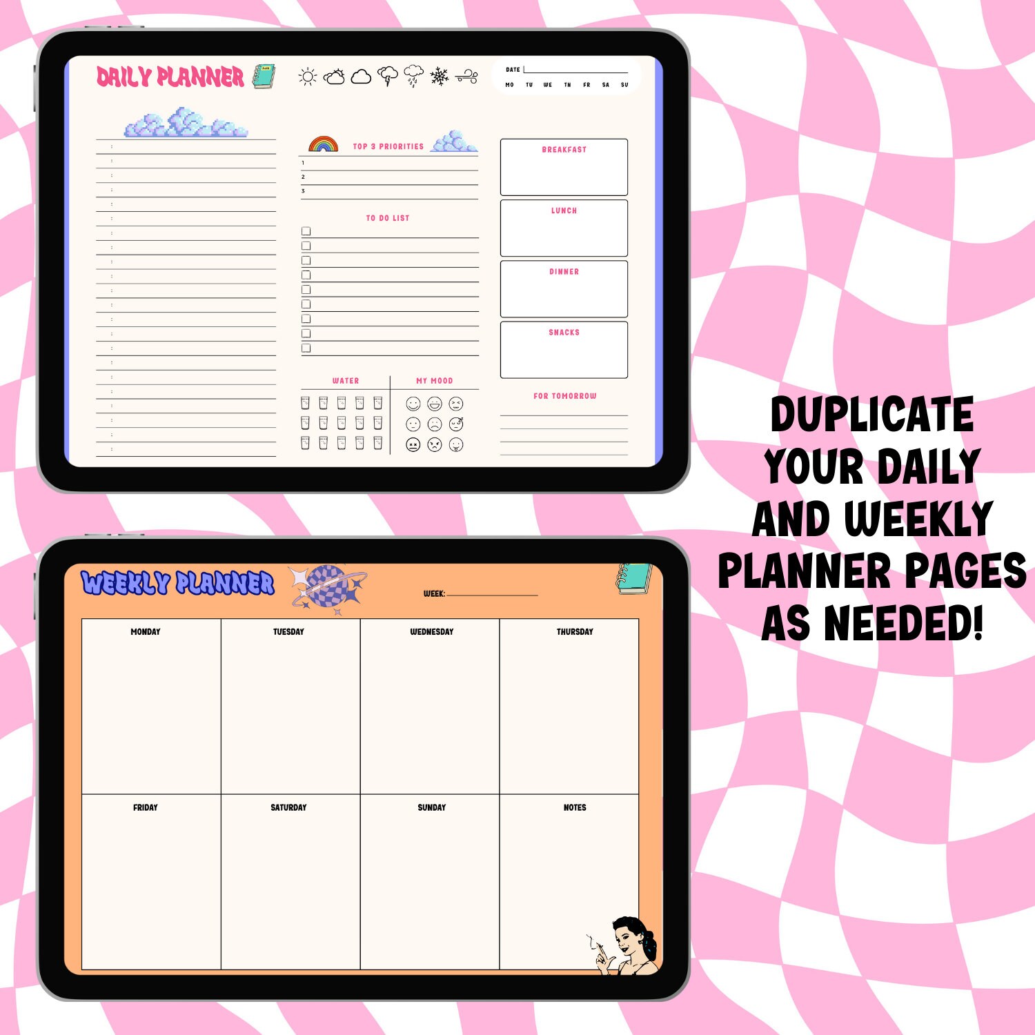 Retro 70s 80s Life Planner Goodnotes Undated Journal Digital Hourly ...