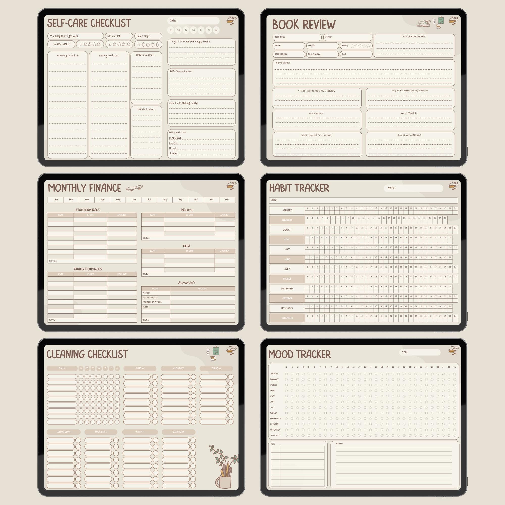 Cozy Digital Goodnotes Life Planner Interactive Desk Cute Boho Undated ...