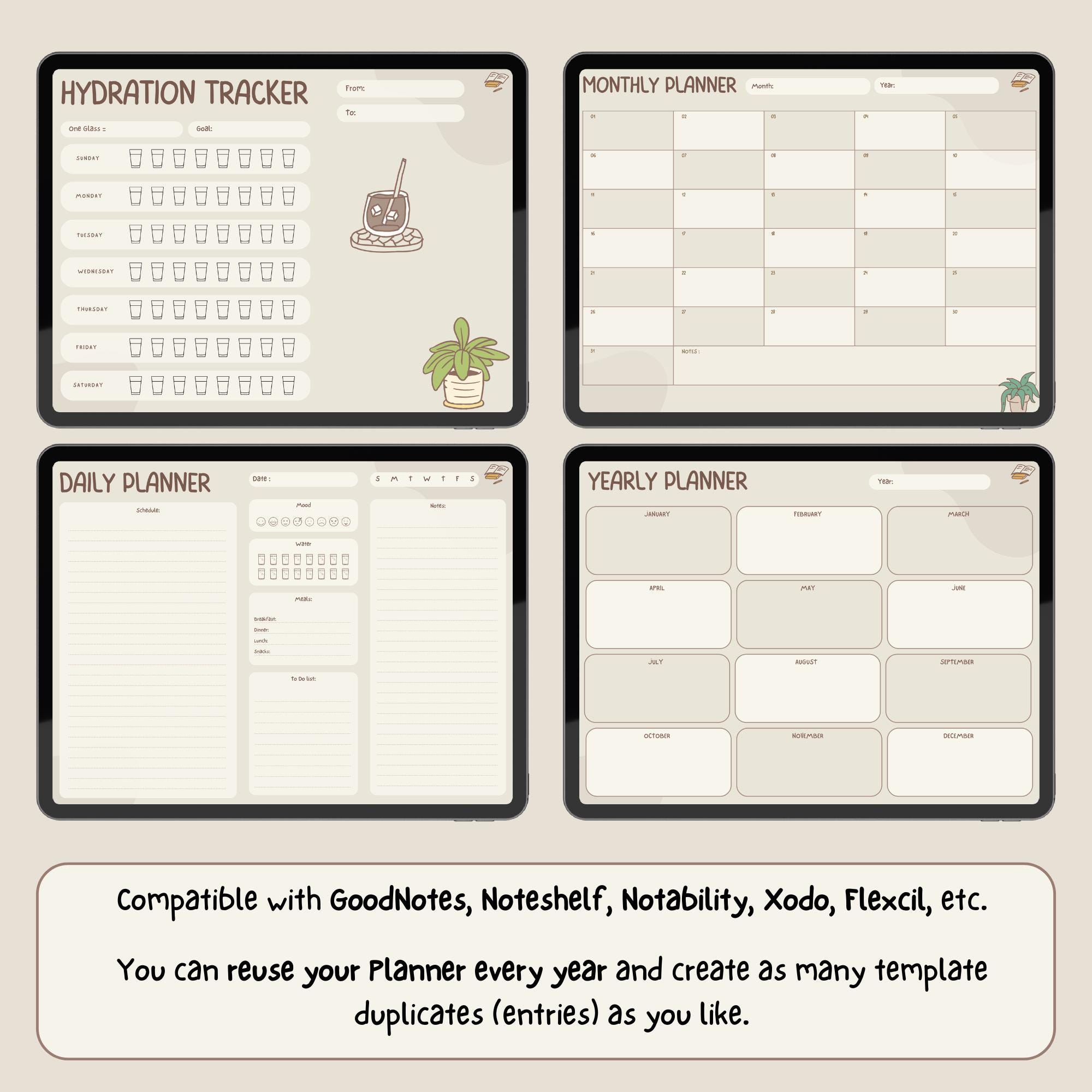 Cozy Digital Goodnotes Life Planner Interactive Desk Cute Boho Undated ...