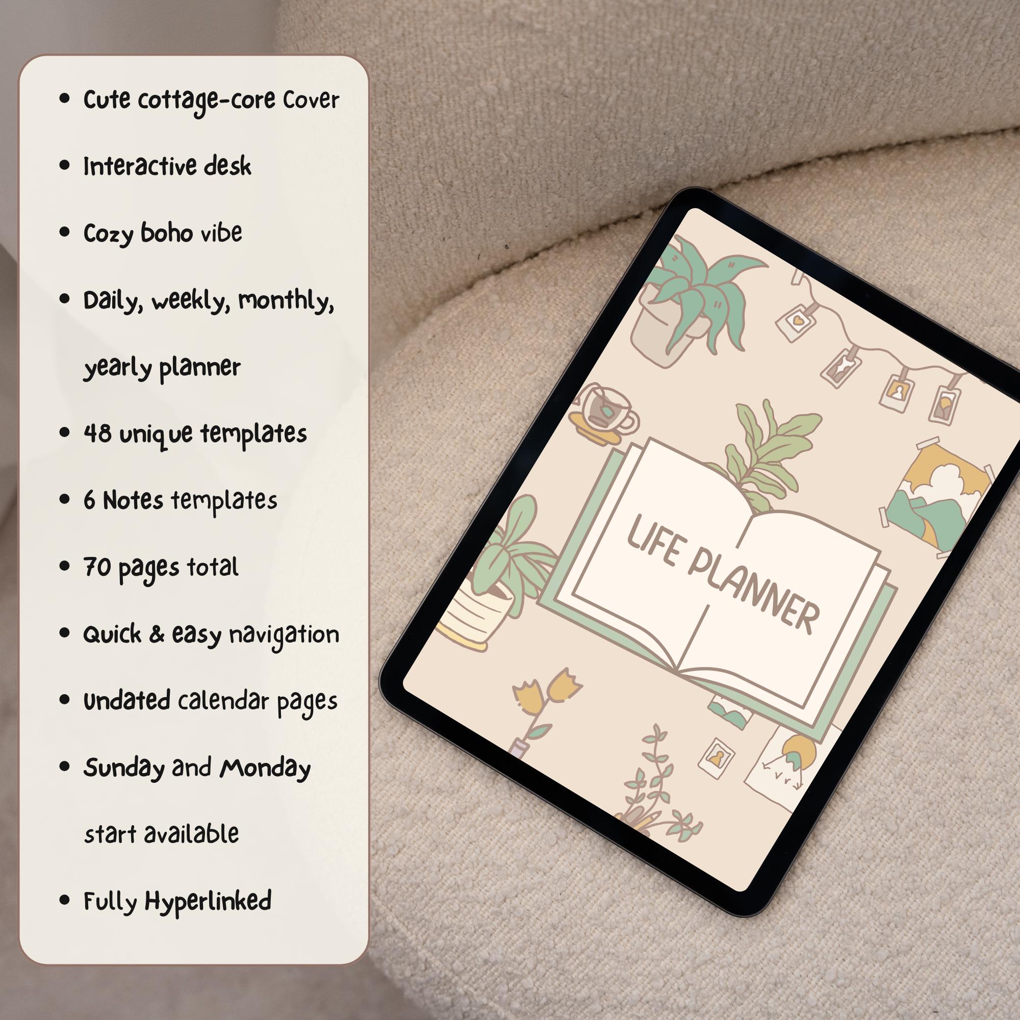 Cozy Digital Goodnotes Life Planner Interactive Desk Cute Boho Undated ...