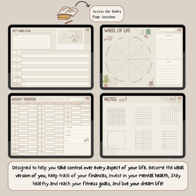 Cozy Digital Goodnotes Life Planner Interactive Desk Cute Boho Undated ...