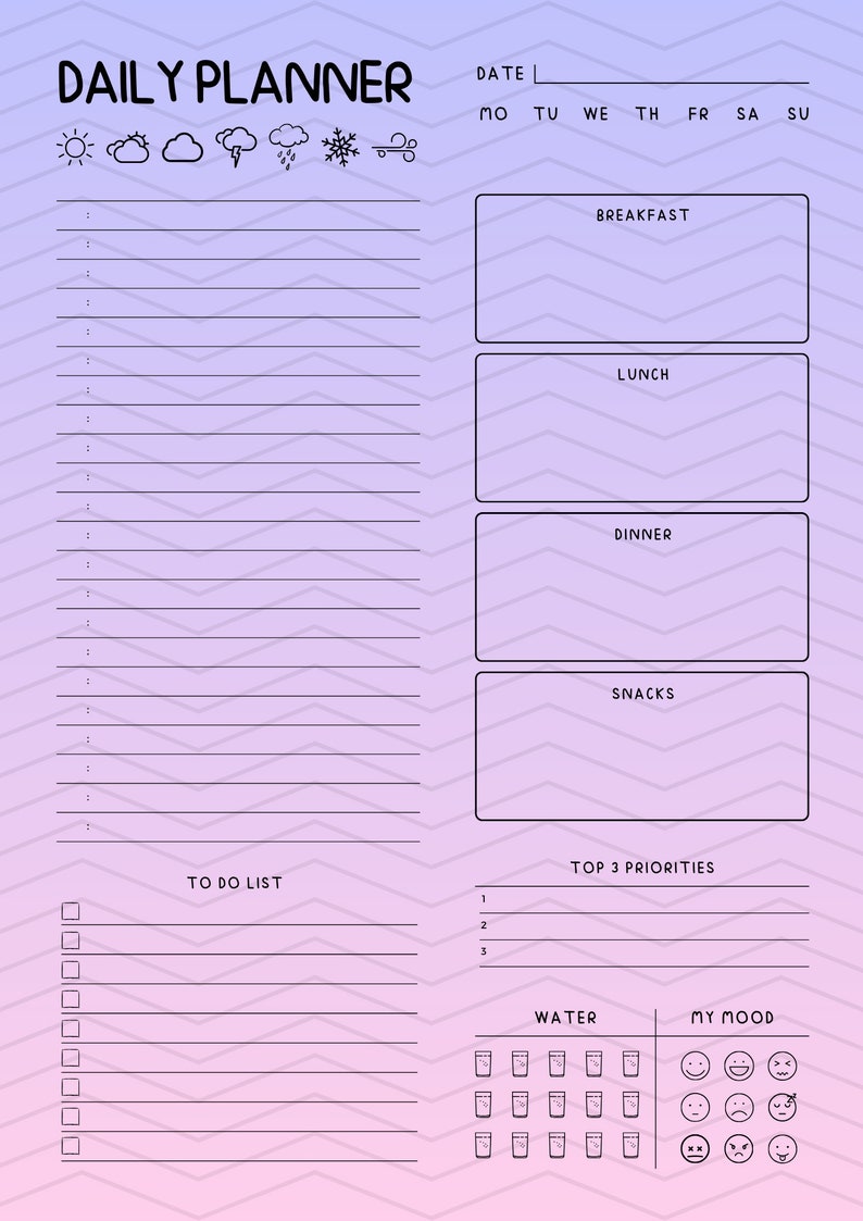 Kawaii Daily Planner Printable Fillable PDF Minimalist Instant Digital ...