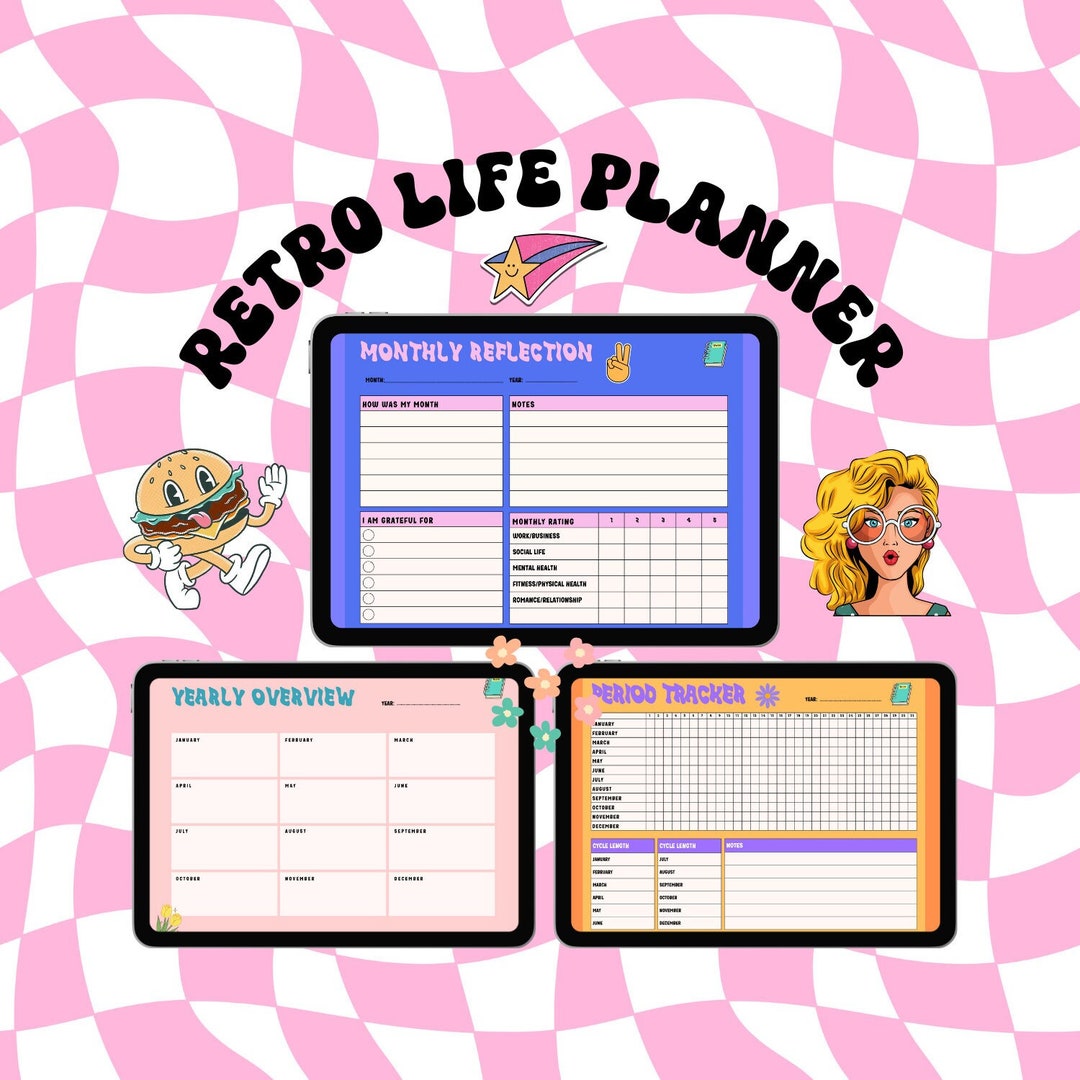 Retro 70s 80s Life Planner Goodnotes Undated Journal Digital Hourly ...