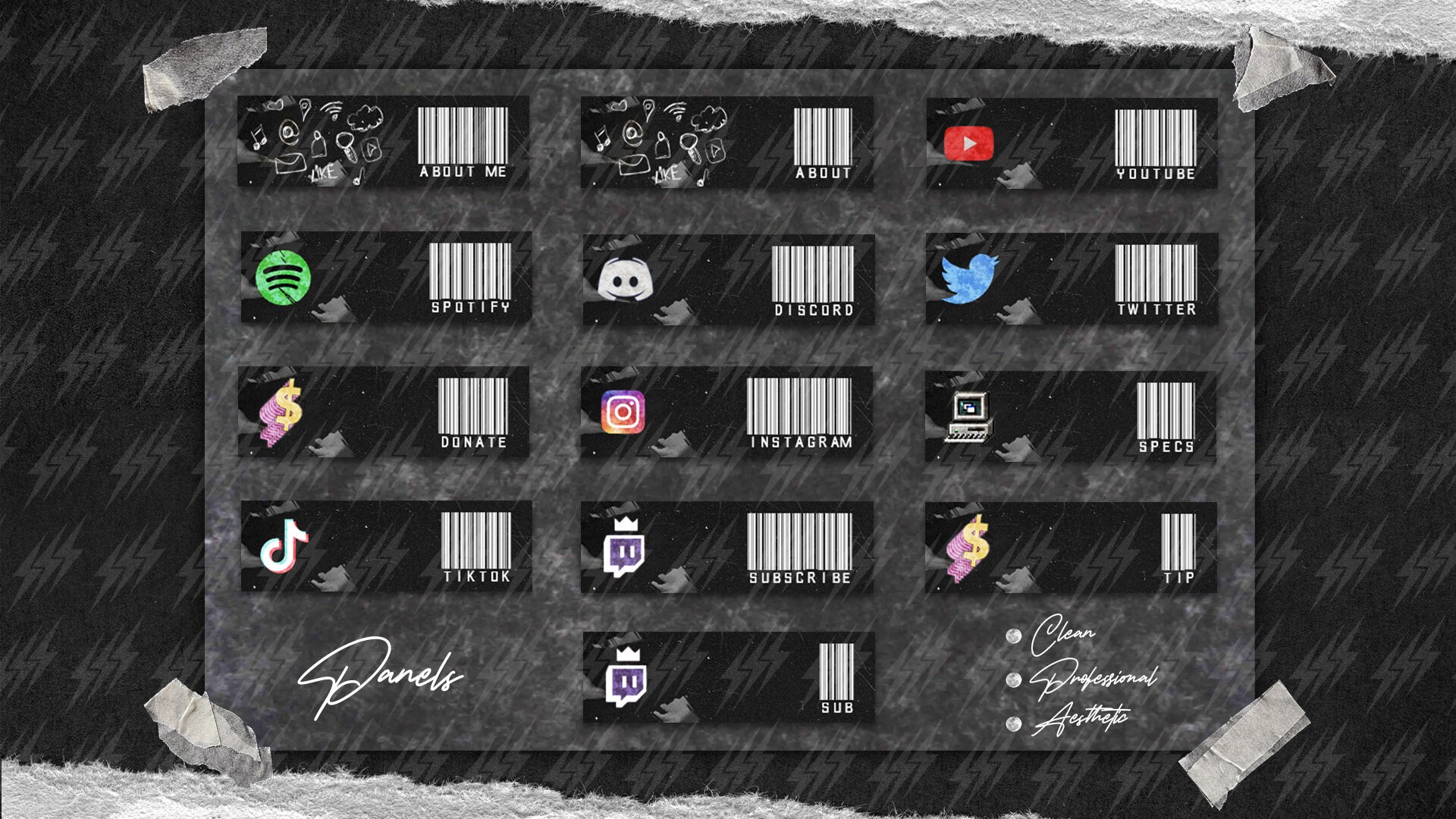Aesthetic Barcode Twitch Stream Panels - Live Streaming Package (panels ...