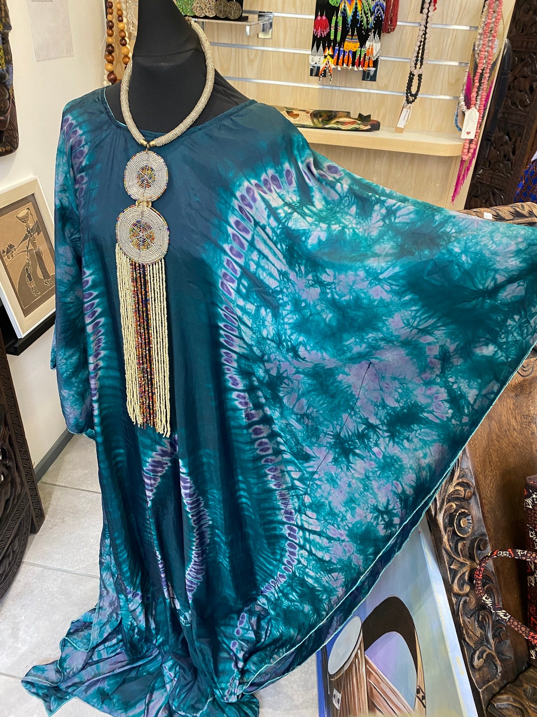 Womens Green Boubou/ Kampala Pullover Kaftan Dress Tie Dye Pattern ...