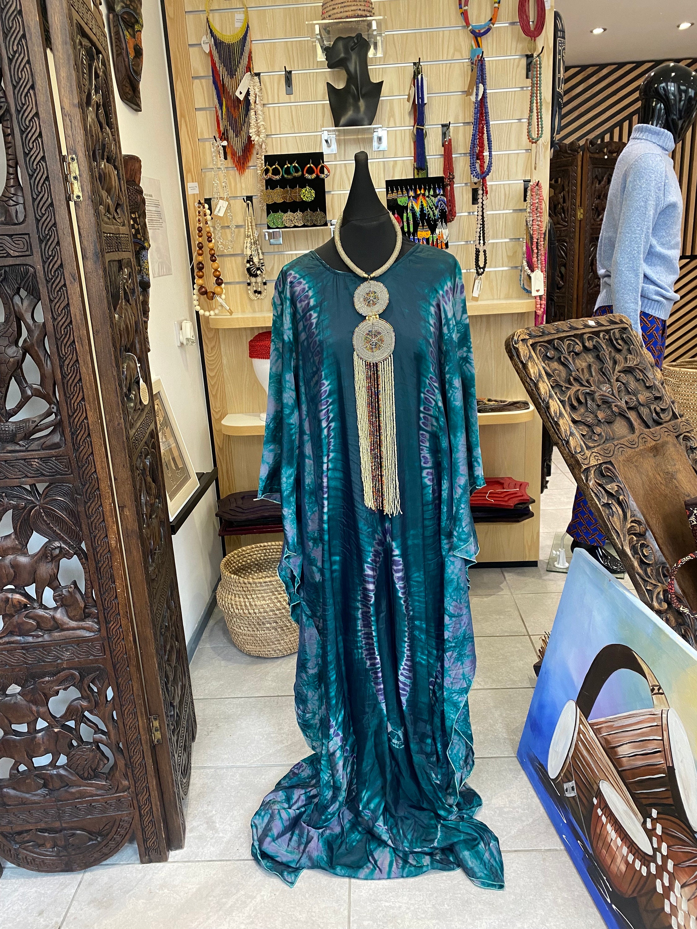 Womens Green Boubou/ Kampala Pullover Kaftan Dress Tie Dye Pattern ...